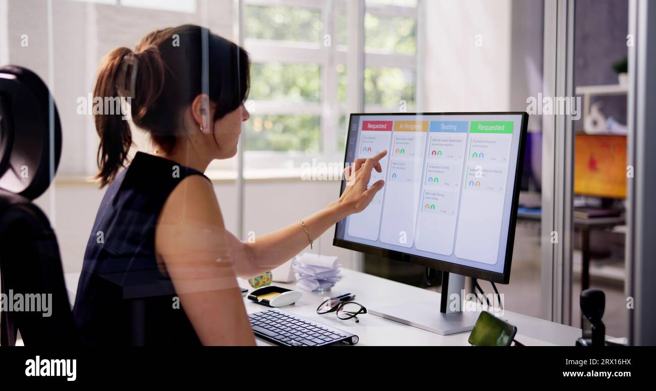 Kanban Project Management Software On Laptop. Digital Calendar Schedule ...