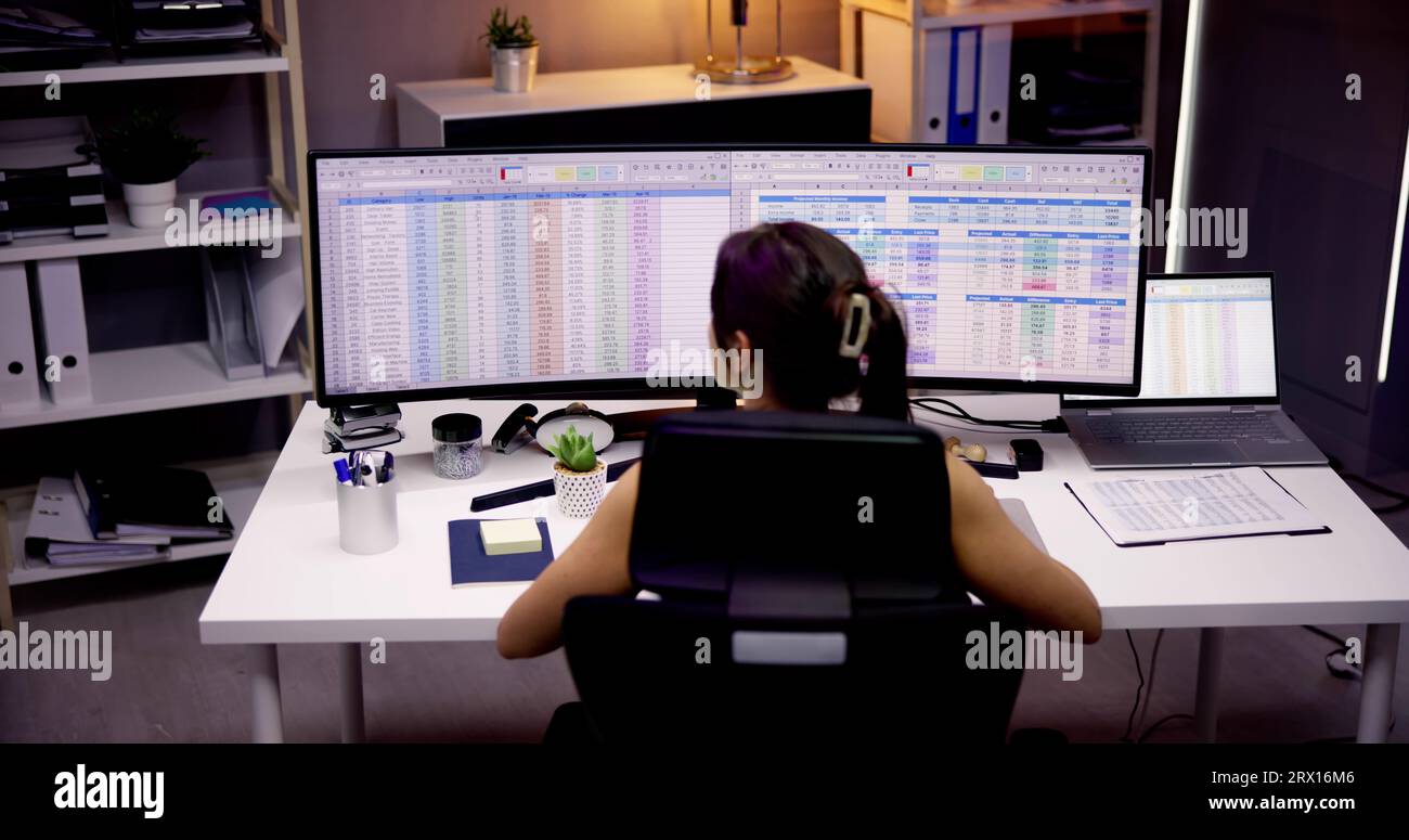 Analyst Working With Spreadsheet Business Data On Computer Stock Photo ...