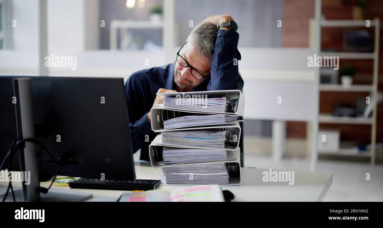 Workaholic Accountant Businessman With Headache And Stress Stock Photo ...