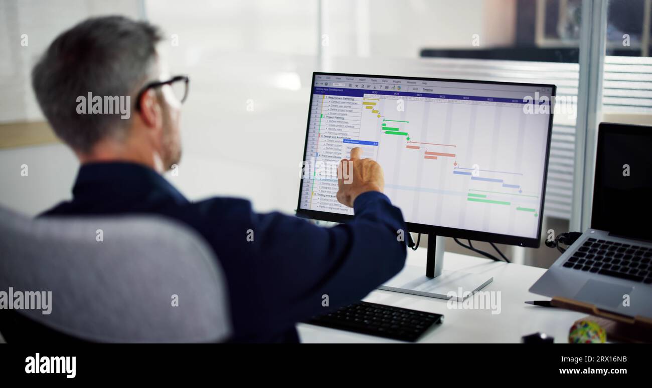 Business Man Using Calendar Agenda Schedule On Computer Screen Stock ...
