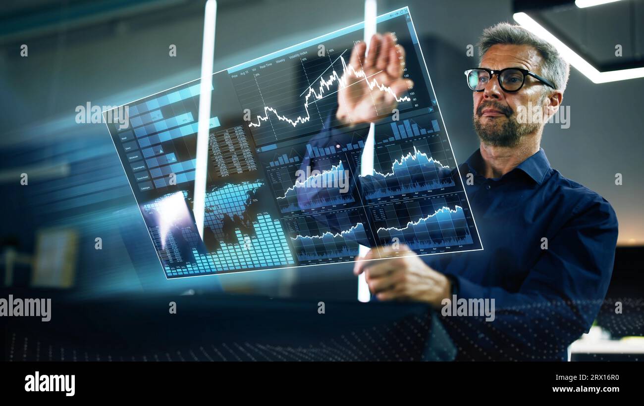 Financial Data Analyst Using KPI Dashboard Technology Stock Photo - Alamy