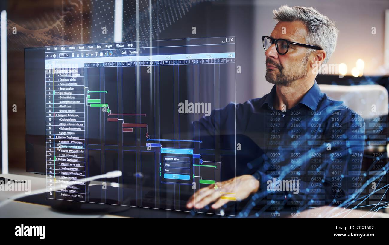 Gantt Tasks Schedule Chart On Computer In Office Stock Photo - Alamy