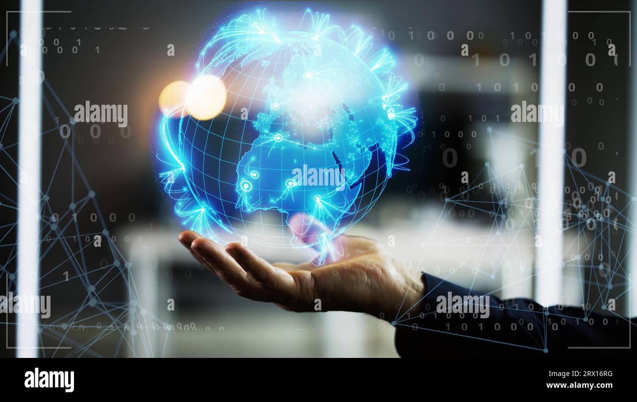 Futuristic Earth Technology And Internet. Digital Planet Stock Photo ...