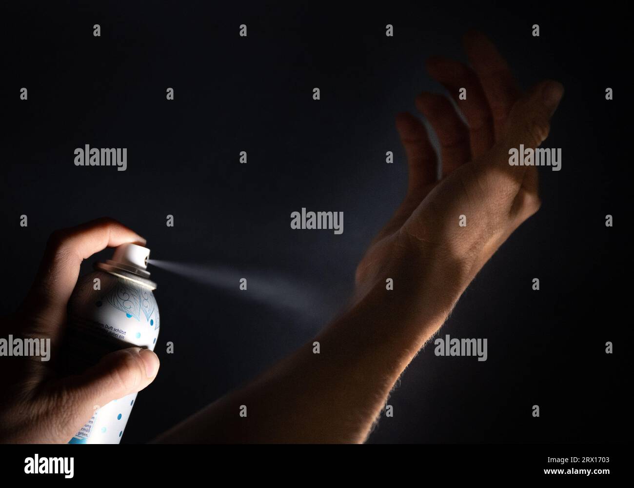 Berlin, Germany. 22nd Sep, 2023. Deodorant from a spray can is sprayed ...