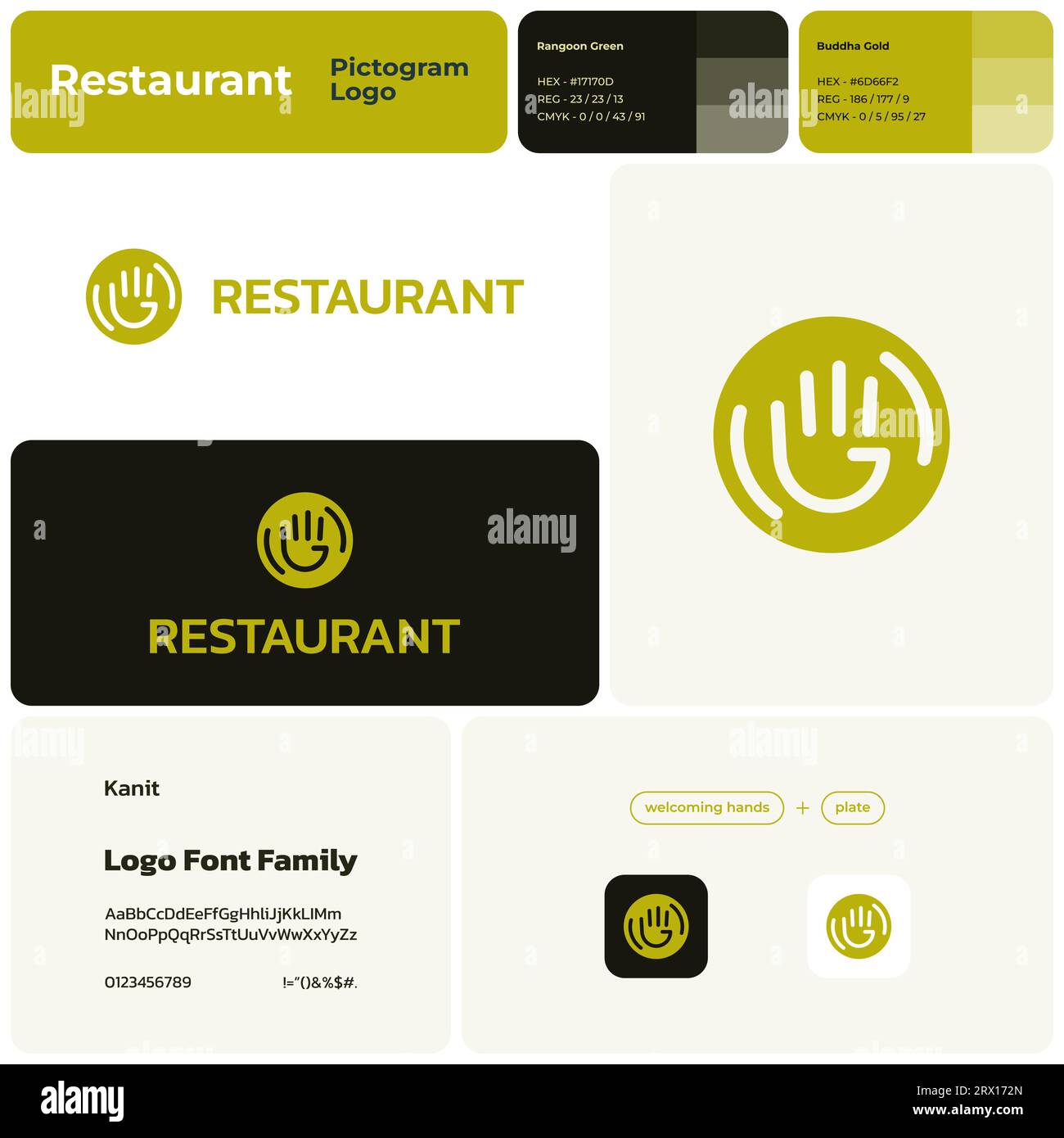 Template with welcoming hands and plate logo for restaurant Stock ...