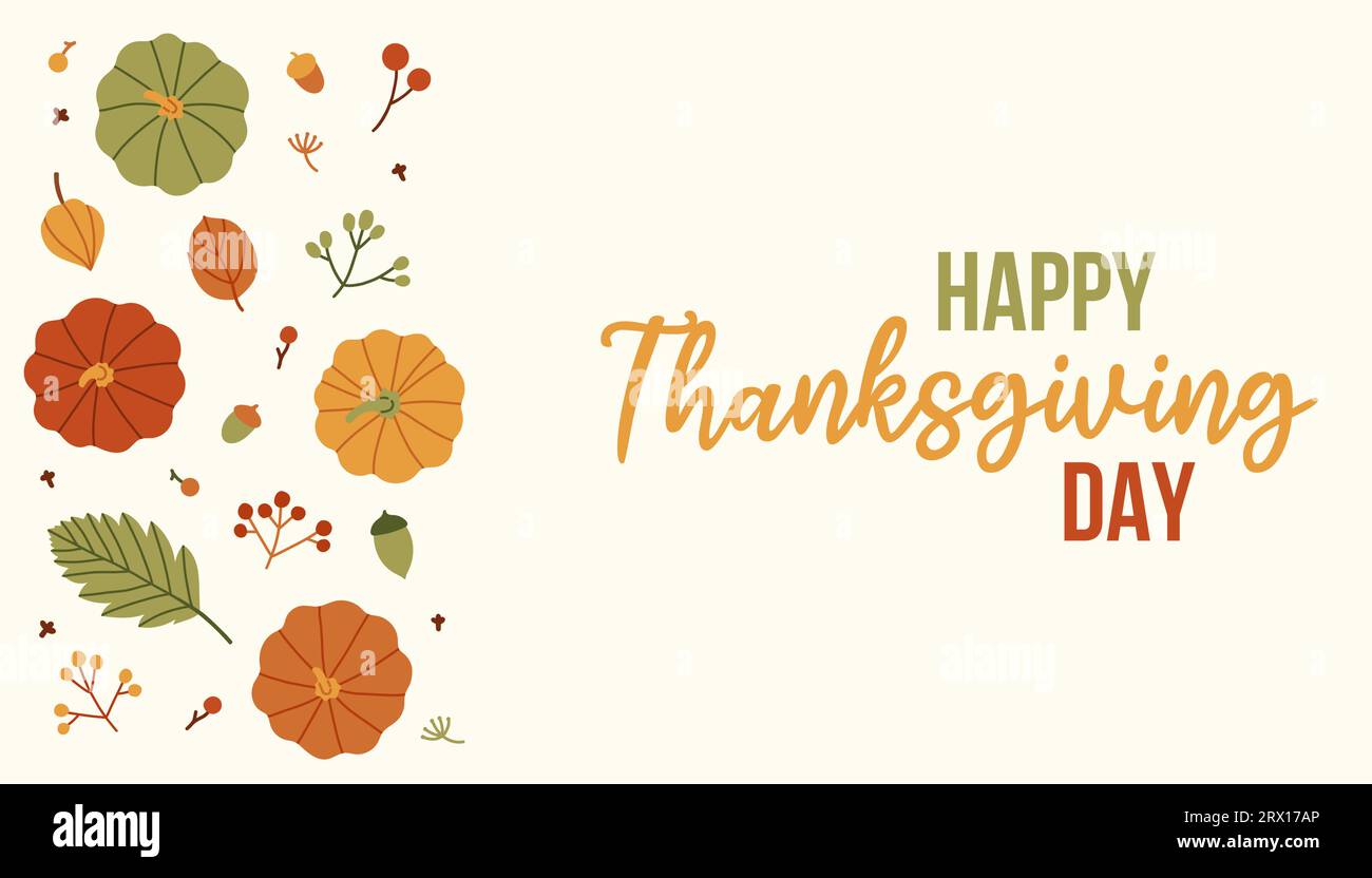 Thanksgiving day banner. Festive background with pumpkins, fall foliage ...