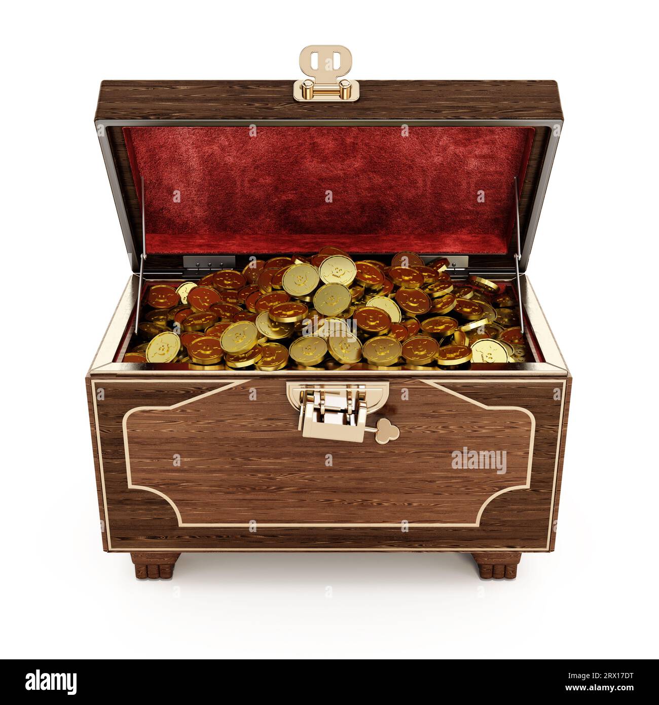 Open treasure chest full of gold isolated on white background. 3D ...