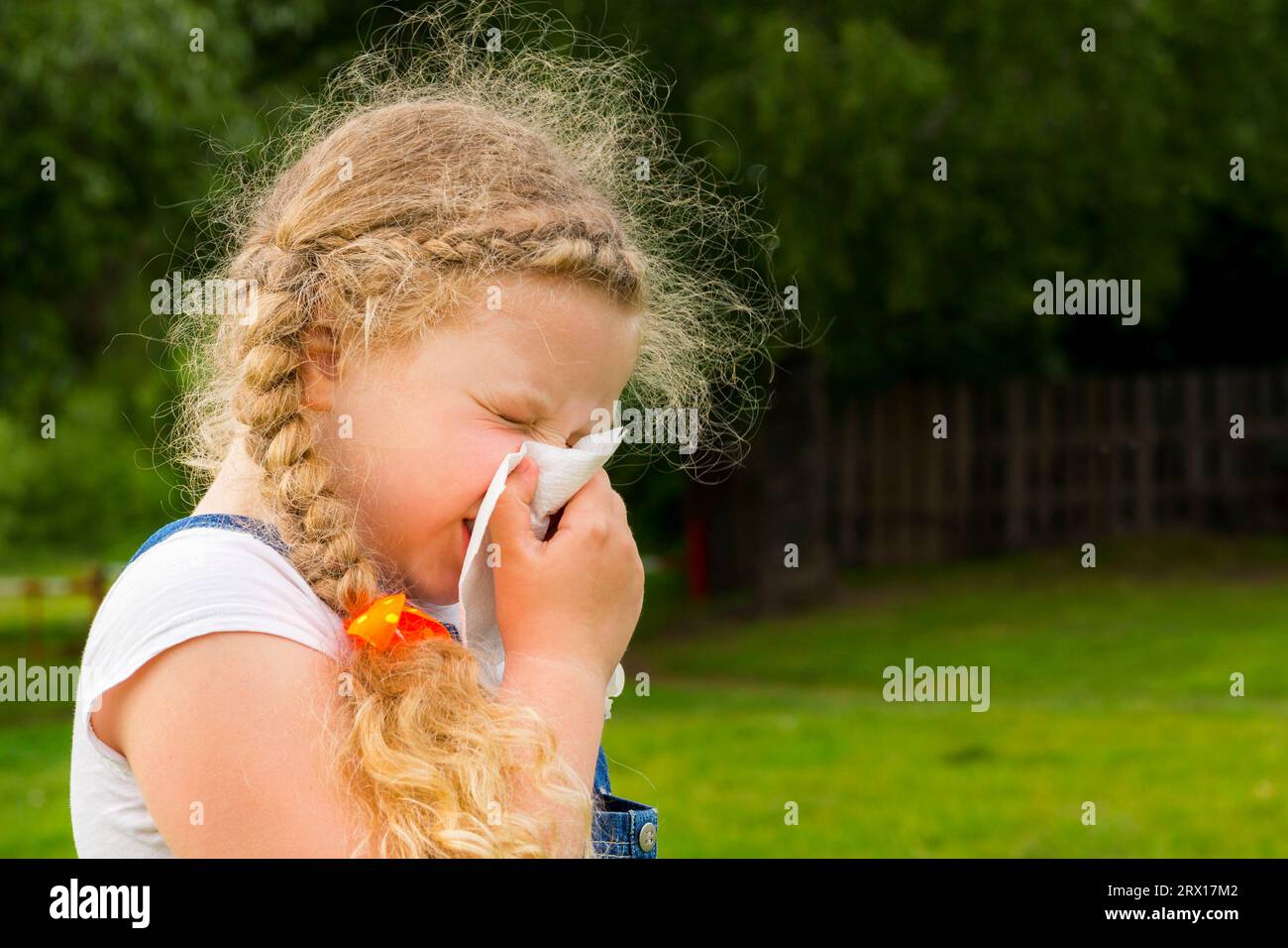girl wipes a nose with napkin.girl get cold and blow her nose.The ...