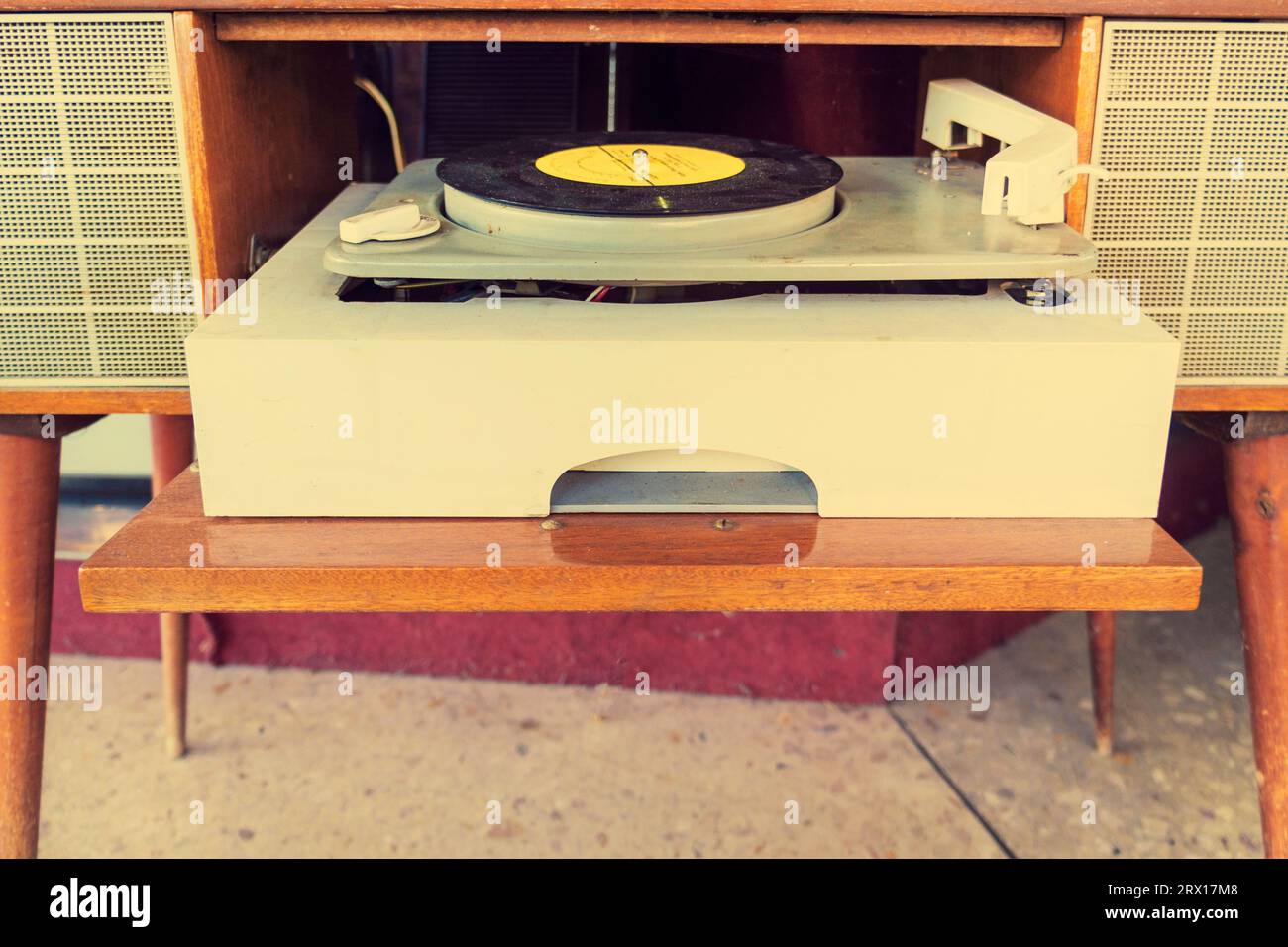 old vintage player of plate. First musical record-player of disks ...