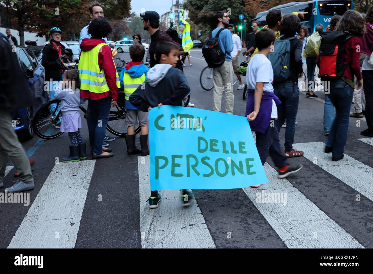 Cyclists and pedestrians block traffic in central Milan calling for ...