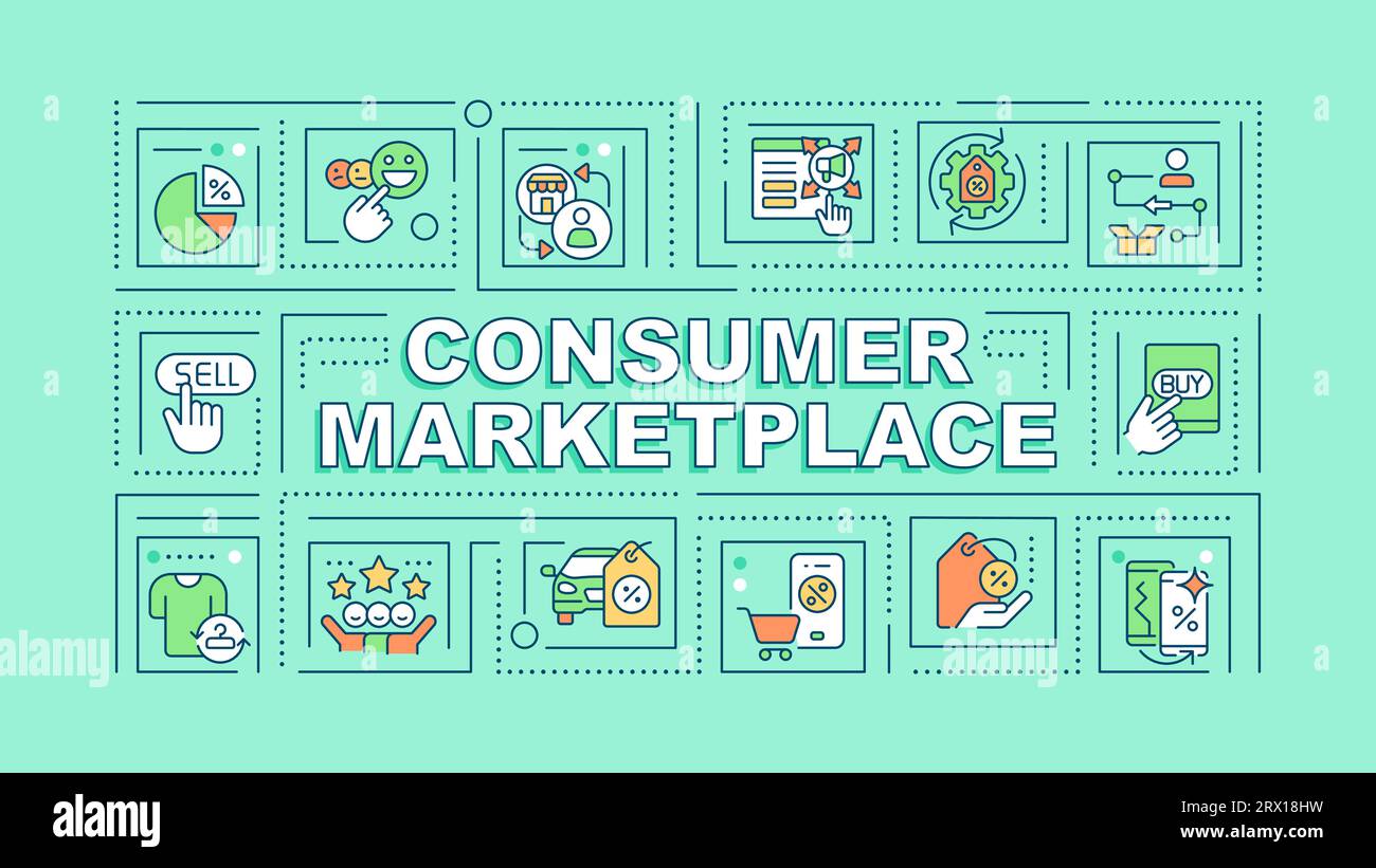 Consumer marketplace text with colorful thin line icons Stock Vector ...