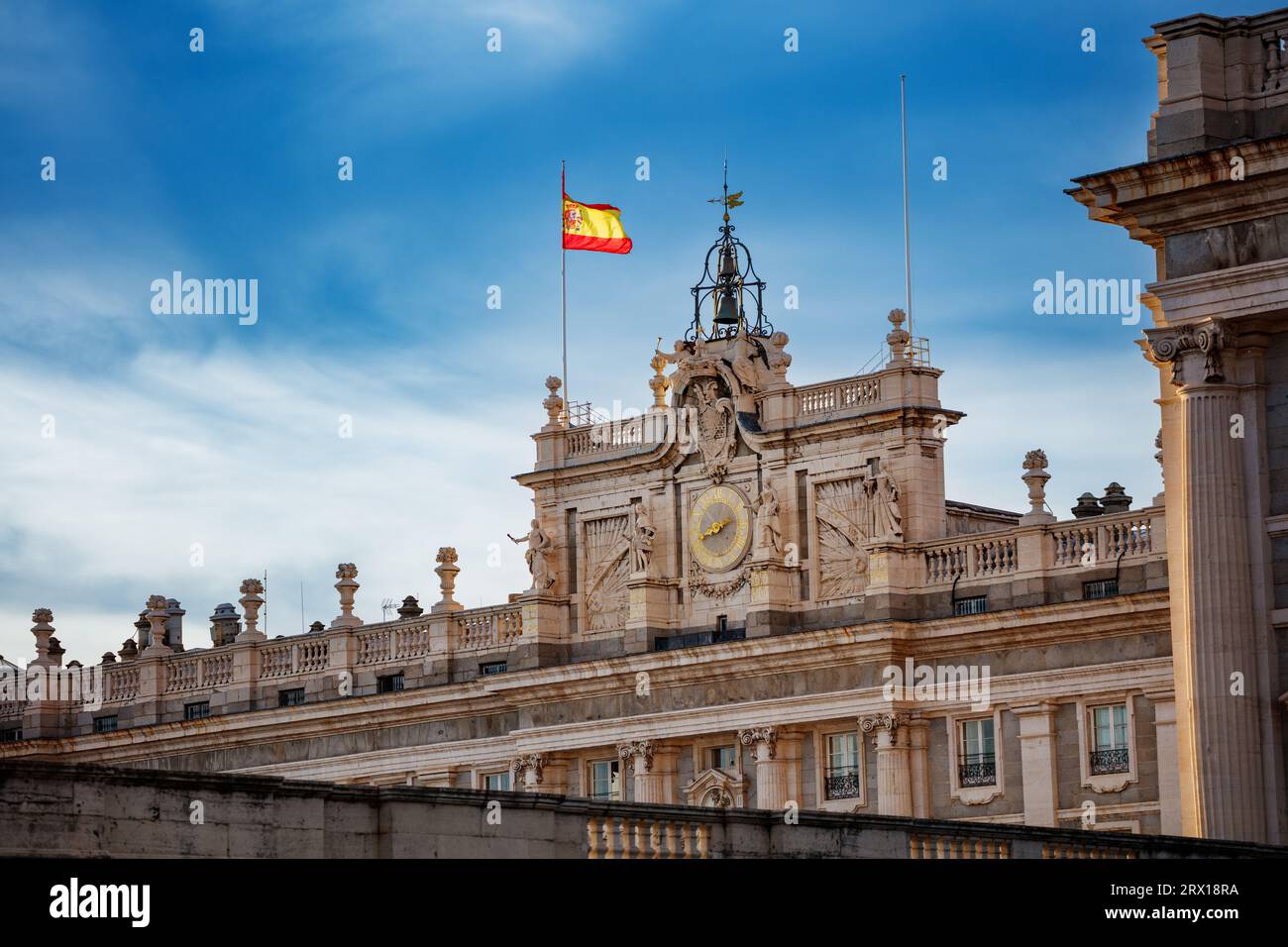 Spain national flag on Royal Palace of Madrid Stock Photo - Alamy