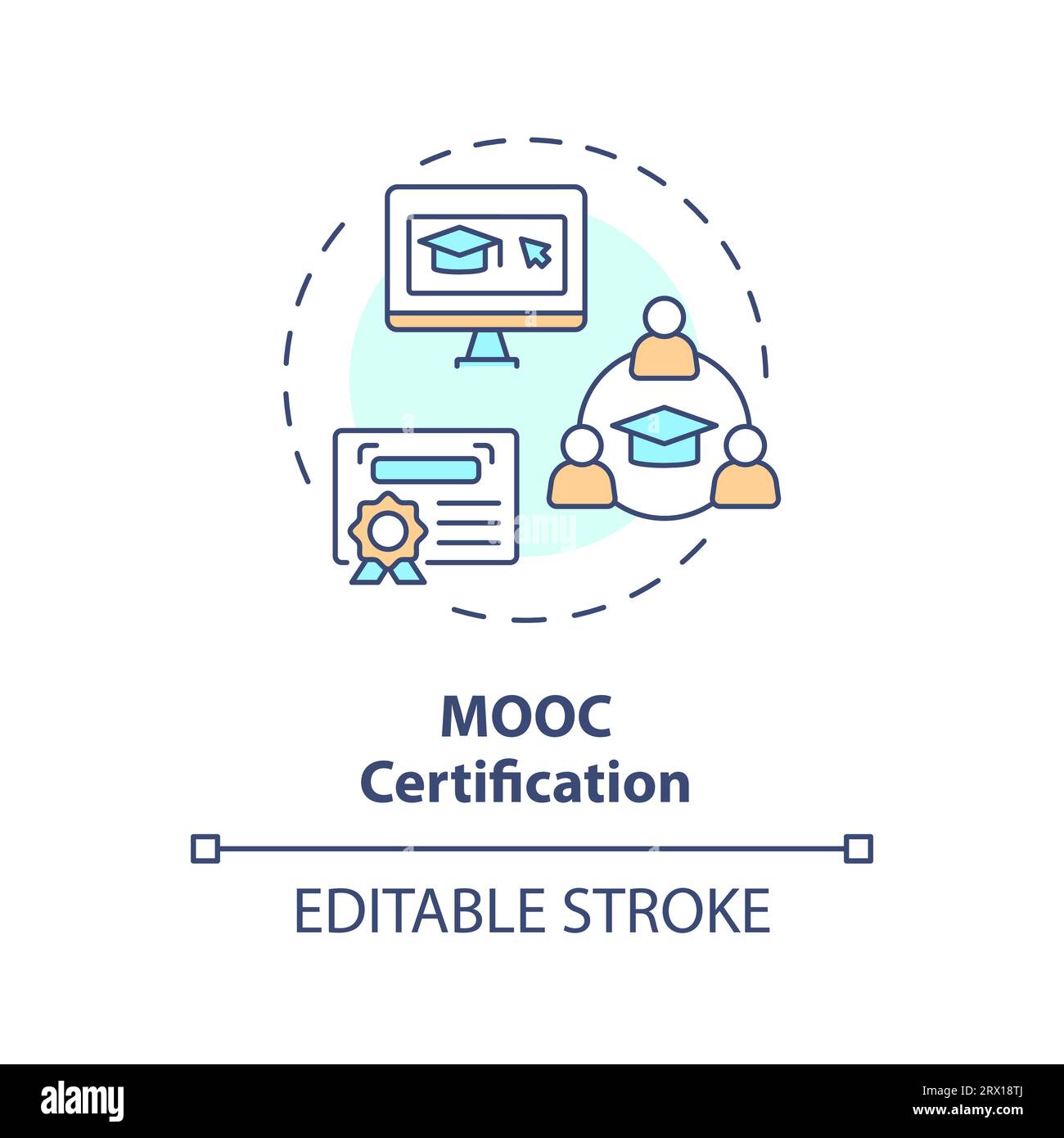 2d Colorful Thin Linear Icon Mooc Certification Concept Stock Vector