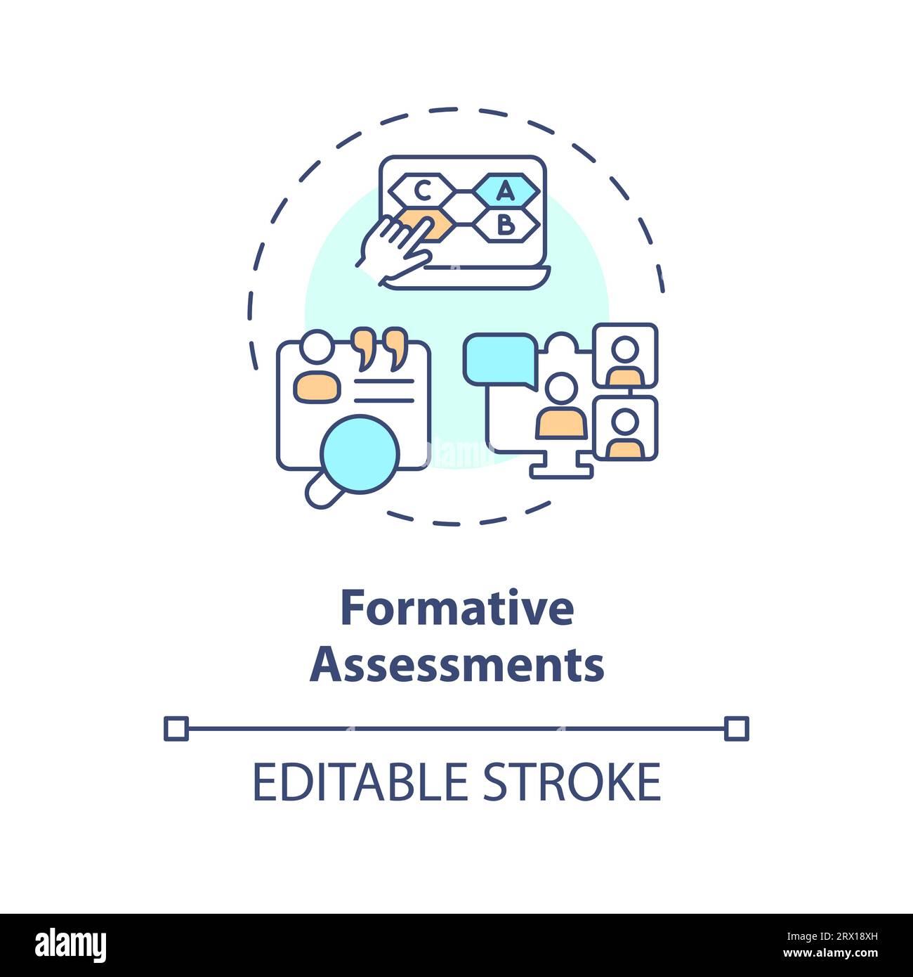 2d Colorful Thin Linear Icon Formative Assessments Concept Stock Vector