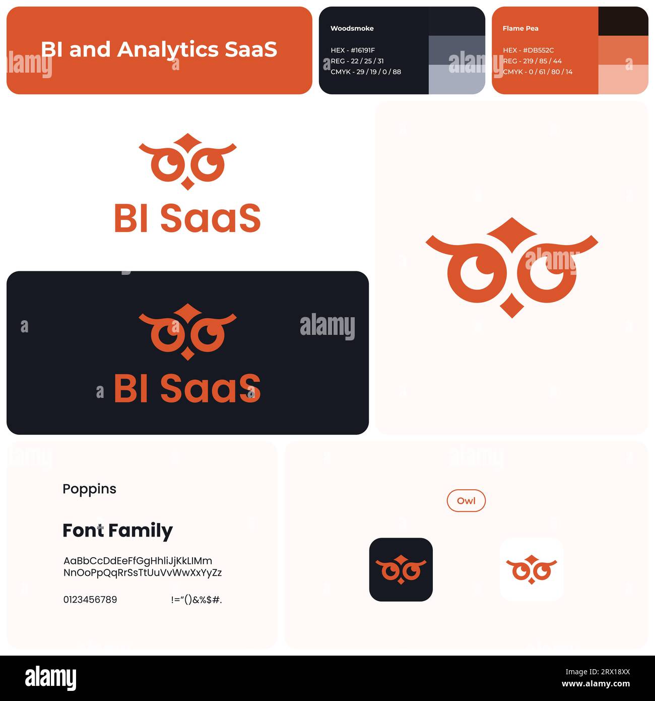 2D BI and analytics SaaS brand template with owl logo Stock Vector ...