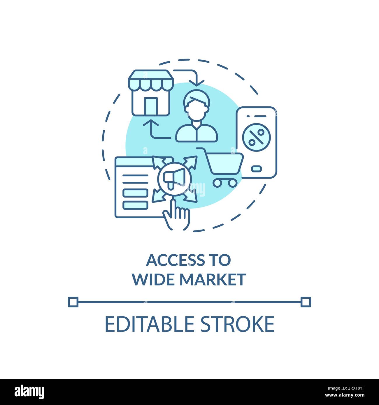 2D blue thin linear access to wide market icon concept Stock Vector ...