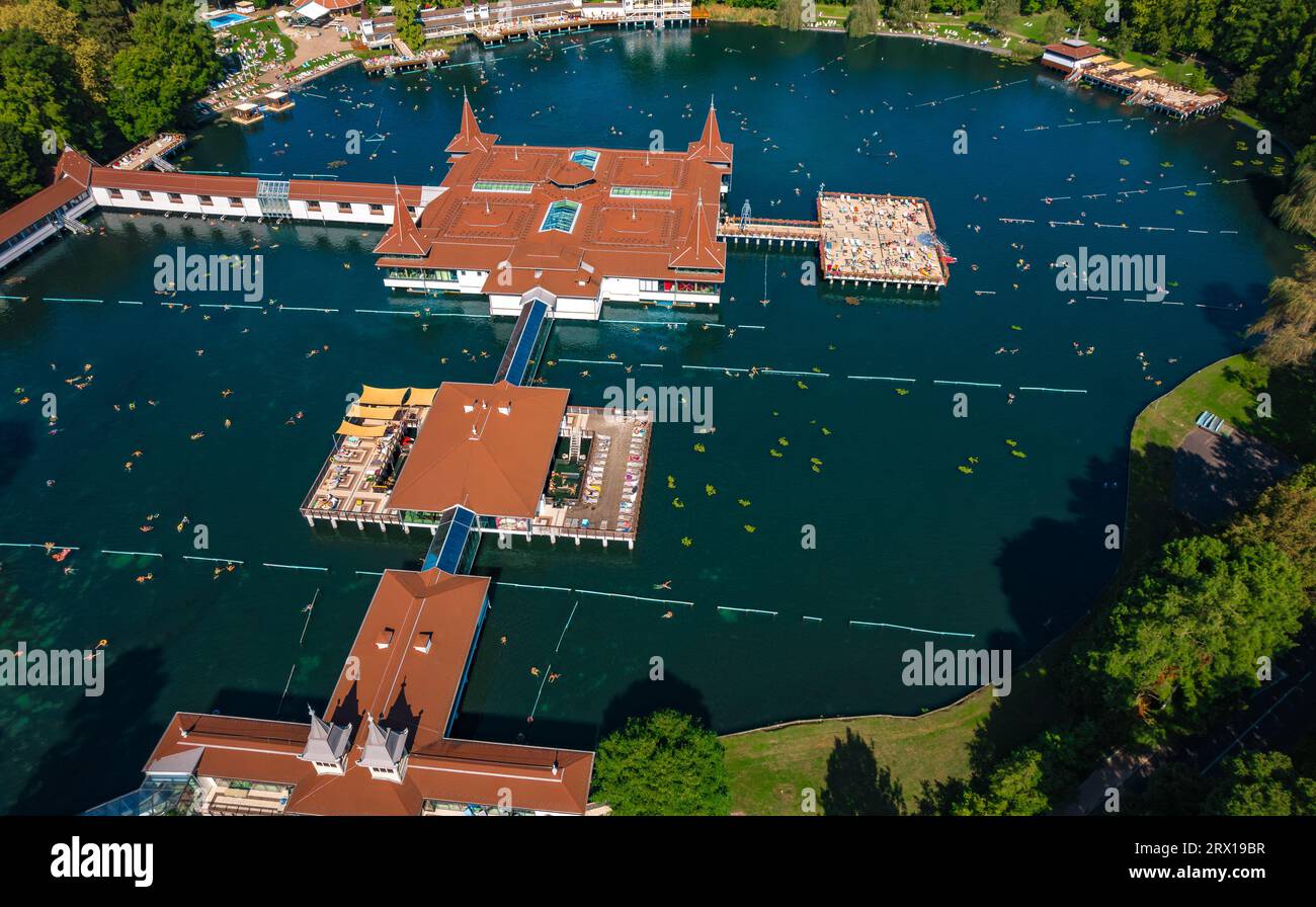 Aerial view of the famous Lake Heviz in Hungary, thermal lake. Outdoor ...