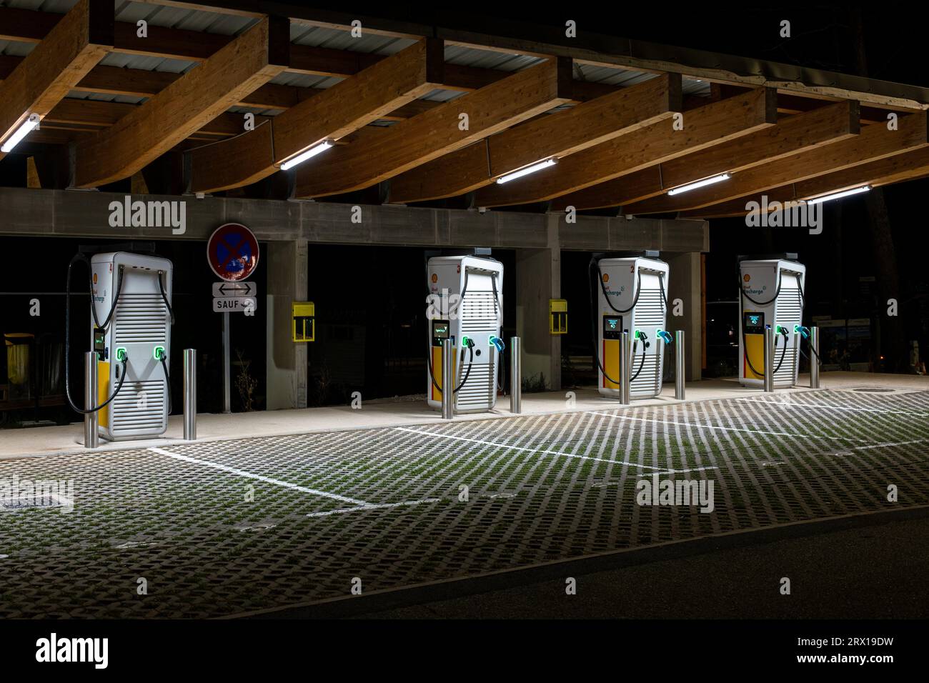 Rousset, France. 19th Sep, 2023. Electric car charging points seen at ...