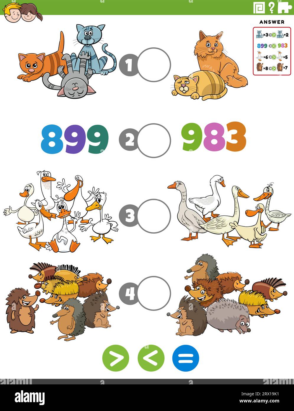 Cartoon illustration of educational mathematical puzzle task of greater ...