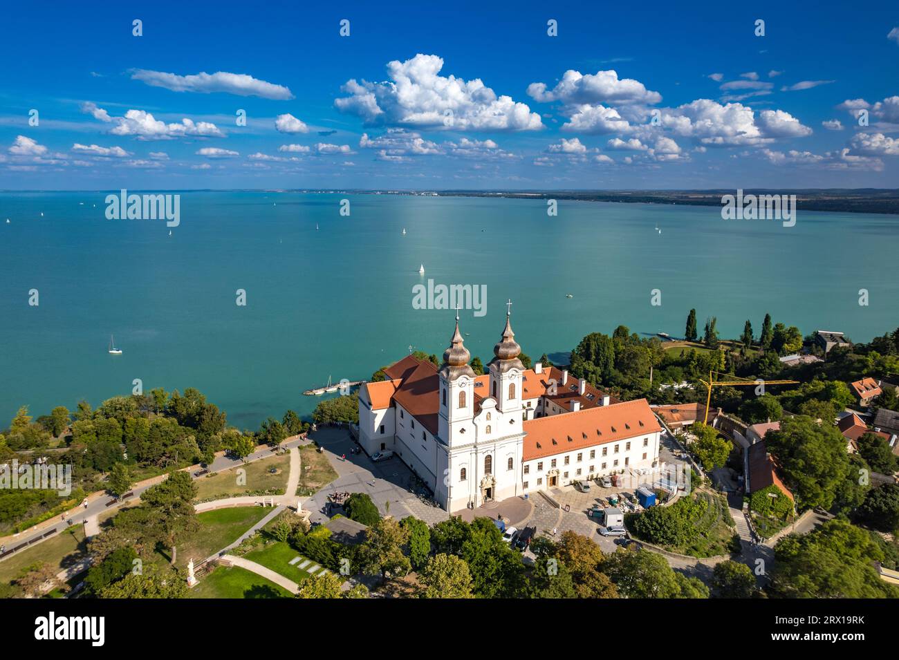 Tihany, Hungary - Aerial panoramic view of the famous Benedictine ...