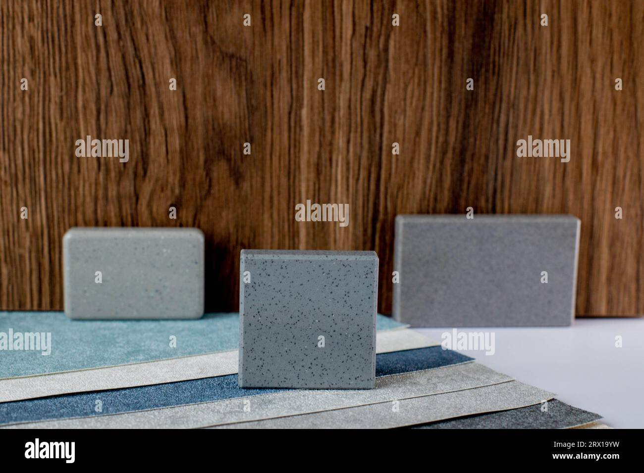 samples of finishing materials, close-up view, including various wooden ...