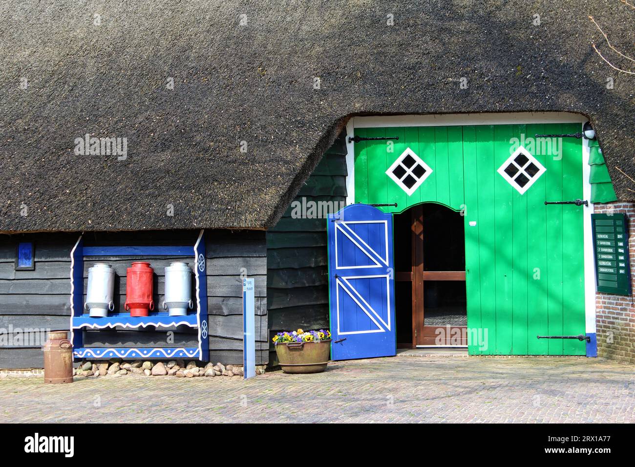 Staphorst, Netherlands. Typical farm house painted in the traditional ...