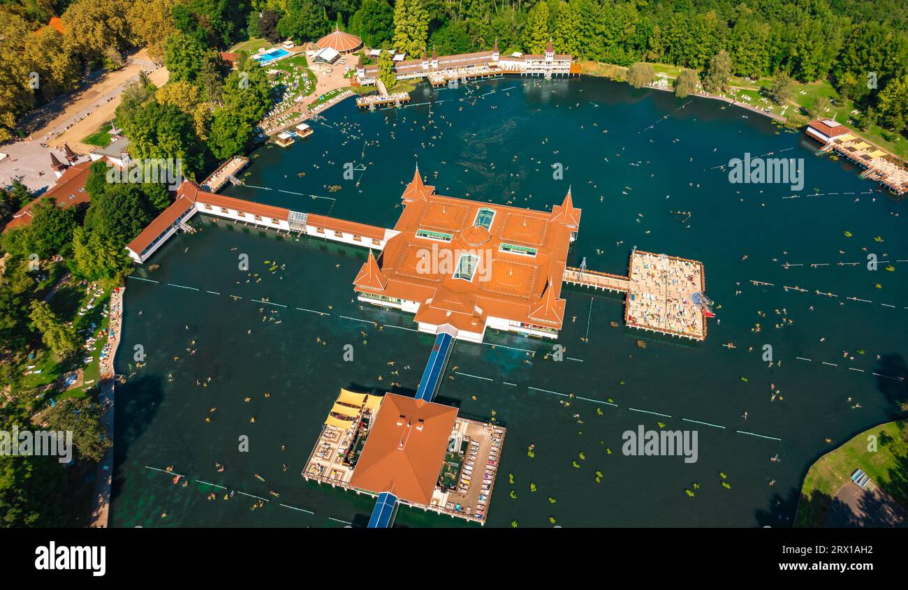Aerial view of the famous Lake Heviz in Hungary, thermal lake. Outdoor ...