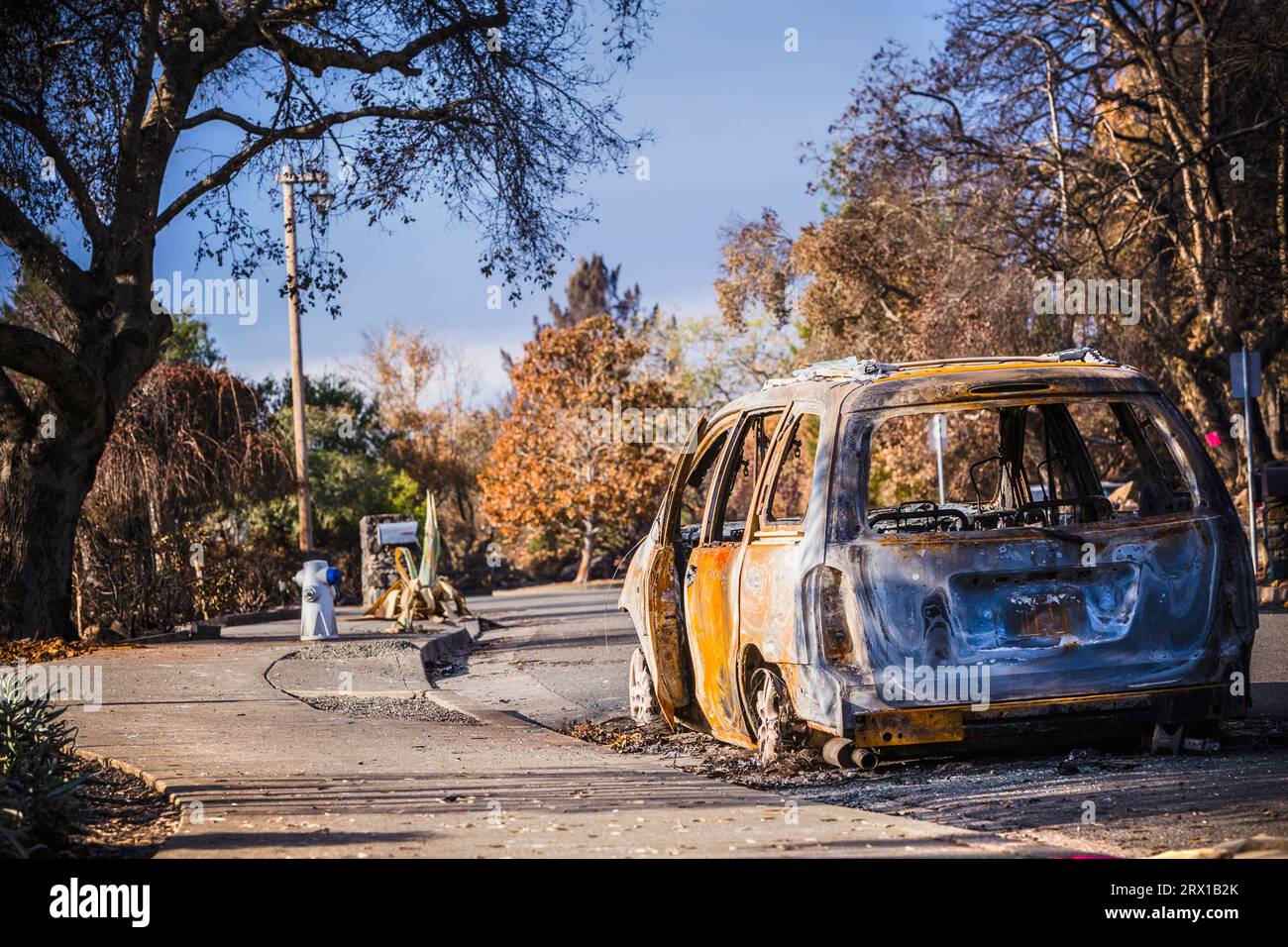 Burnt remains from Tubbs Fire, Santa Rosa, California, USA Stock Photo ...