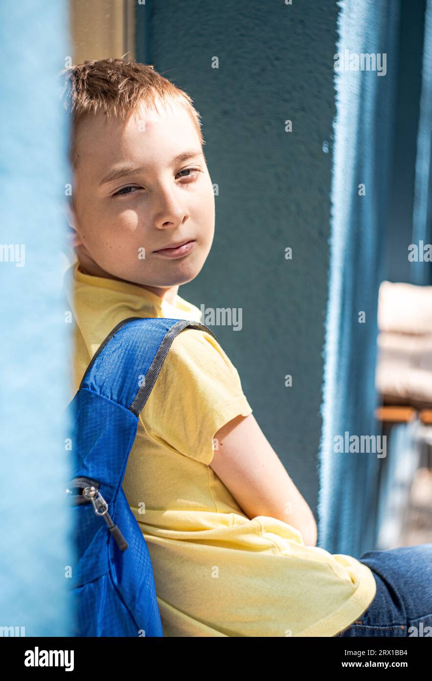 Nice boy outdoor portrait in sunny day Stock Photo - Alamy