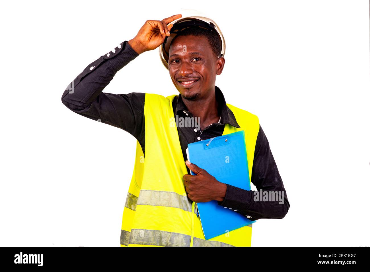 young man inspector architect wearing green vest and dyed safety helmet ...
