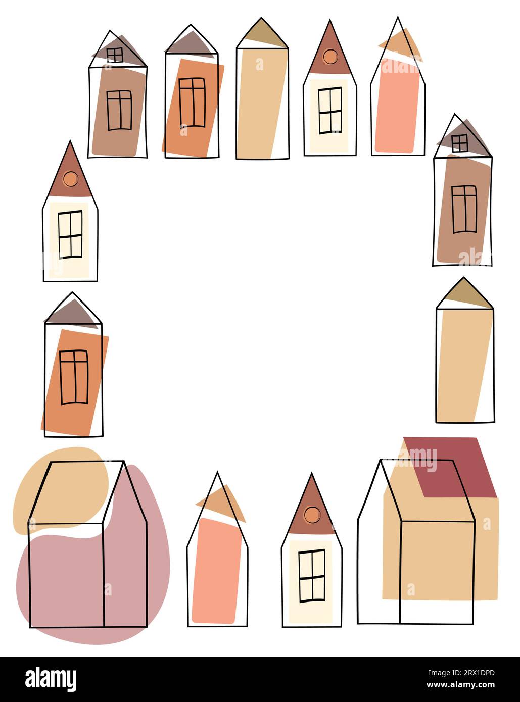 Cute hand drawn Houses frame illustration. graphic building border ...