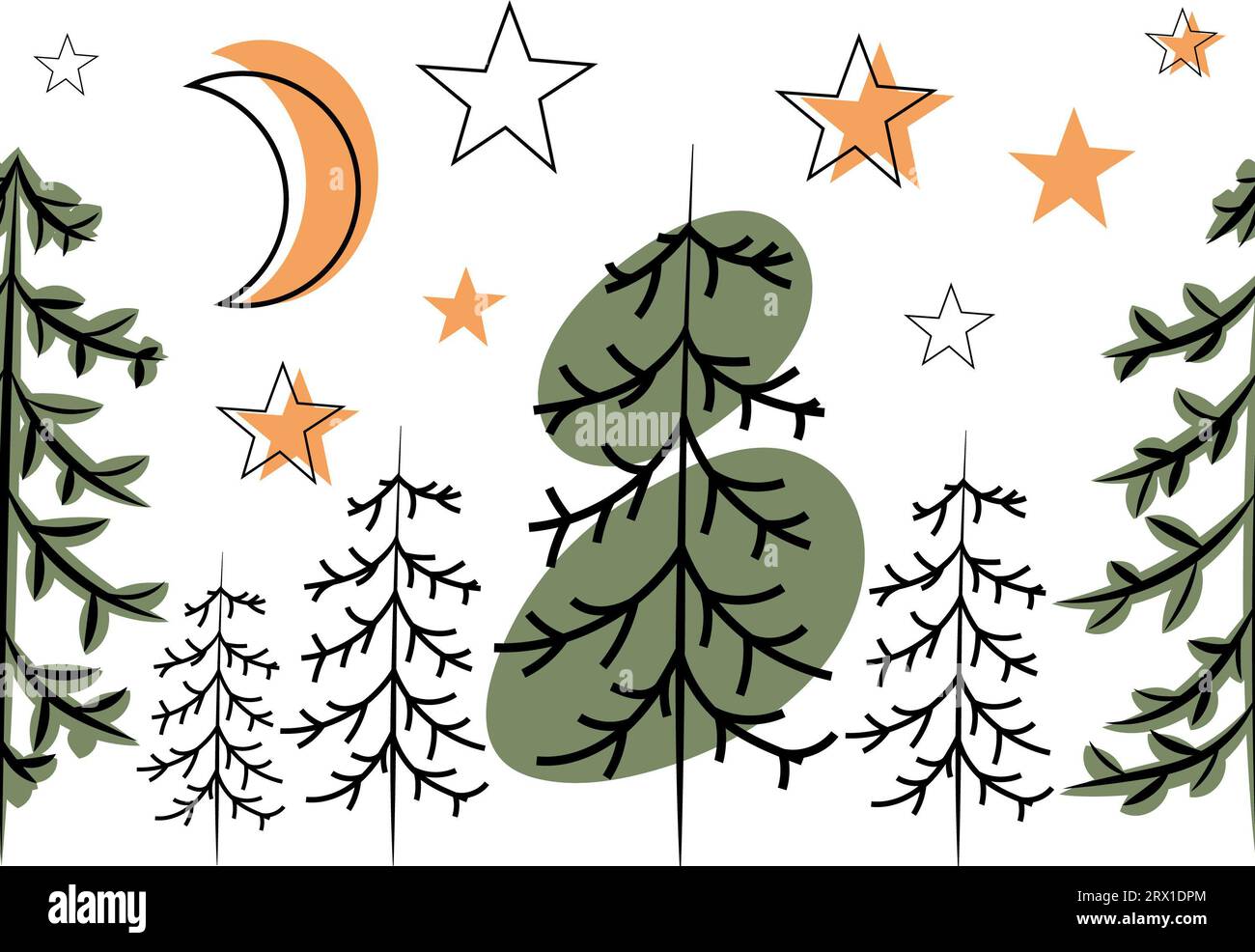 Cute seamless border with hand drawn Christmas trees. Tree repeat ...