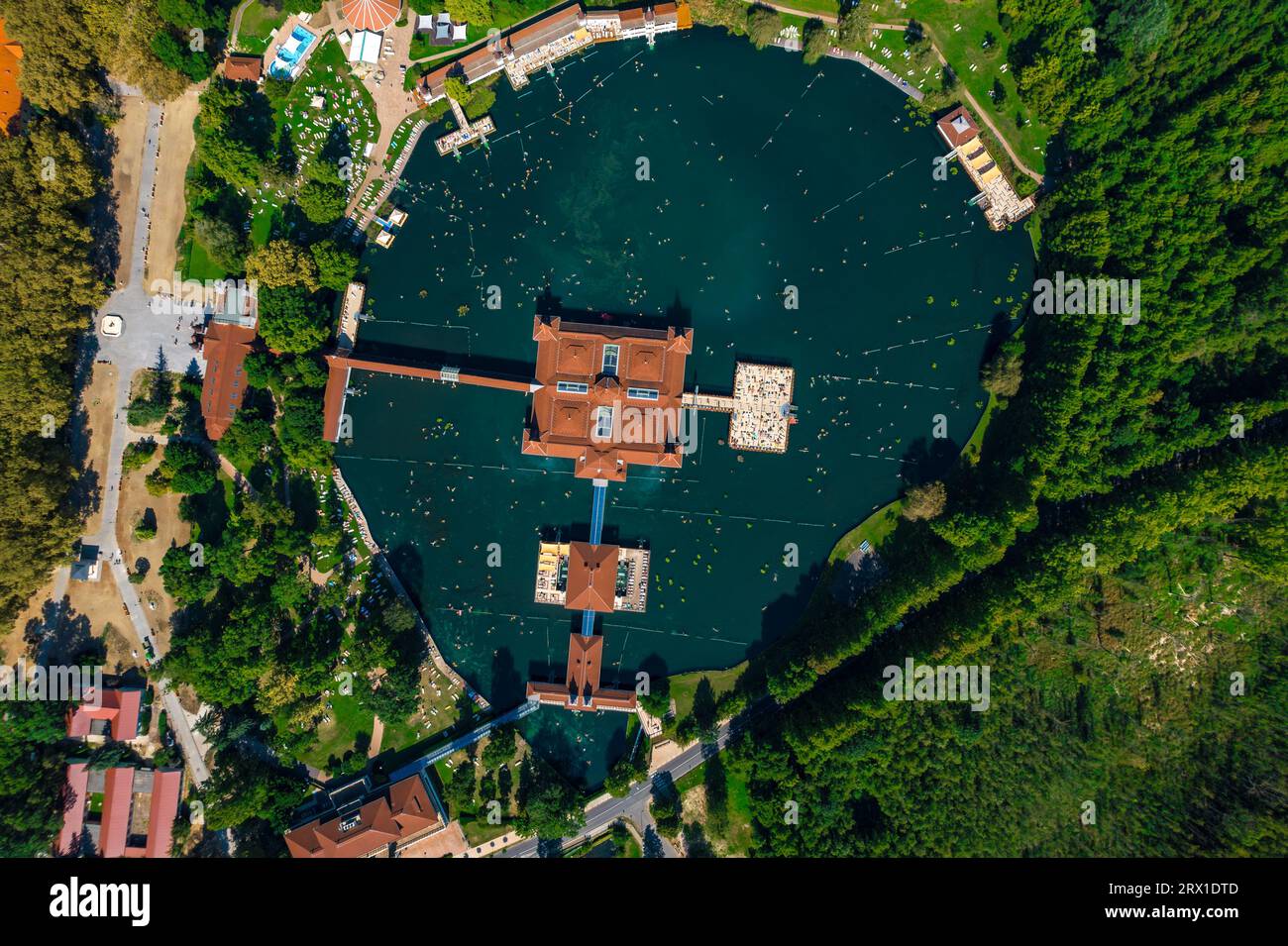 Aerial view of the famous Lake Heviz in Hungary, thermal lake. Outdoor ...