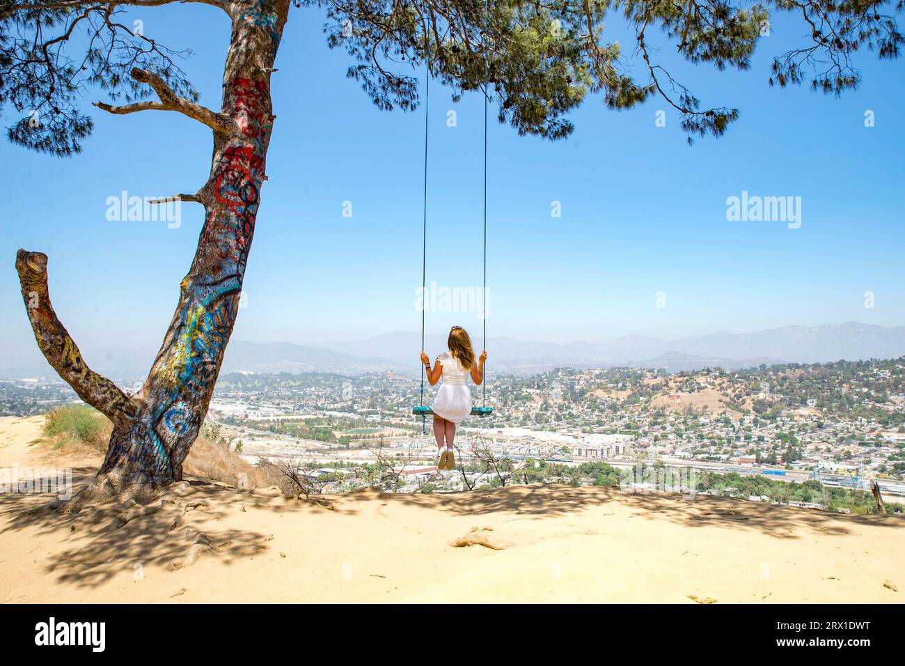 USA California Los Angeles LA Angels Point swing girl with great view ...