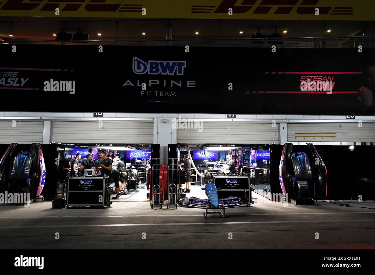 Suzuka, Japan. 22nd Sep, 2023. Alpine F1 Team pit garages at night ...