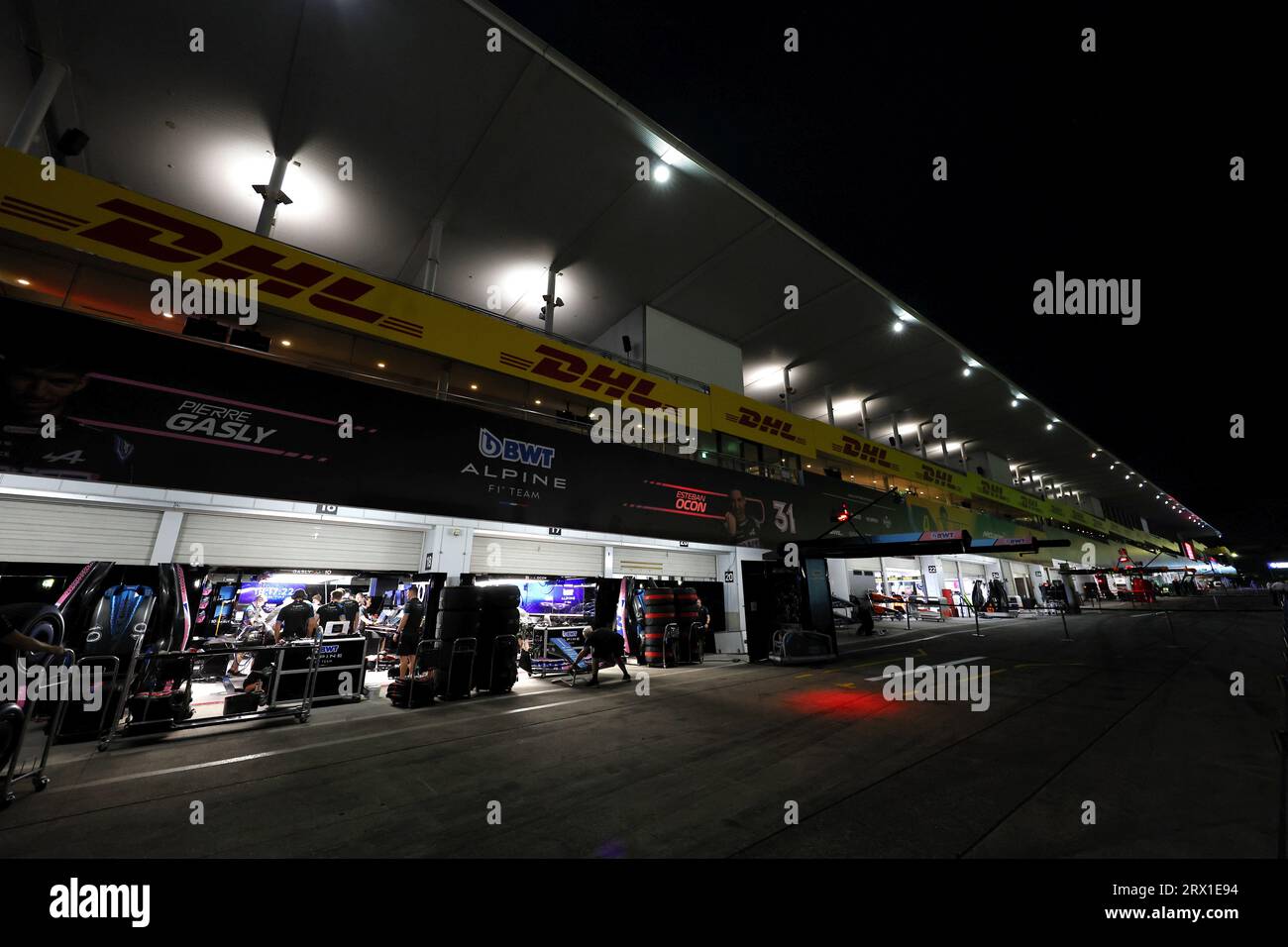 Suzuka, Japan. 22nd Sep, 2023. Alpine F1 Team pit garages at night ...