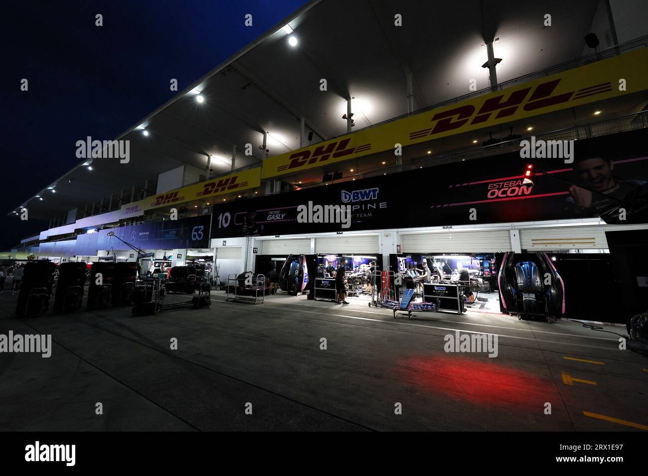 Suzuka, Japan. 22nd Sep, 2023. Alpine F1 Team pit garages at night ...