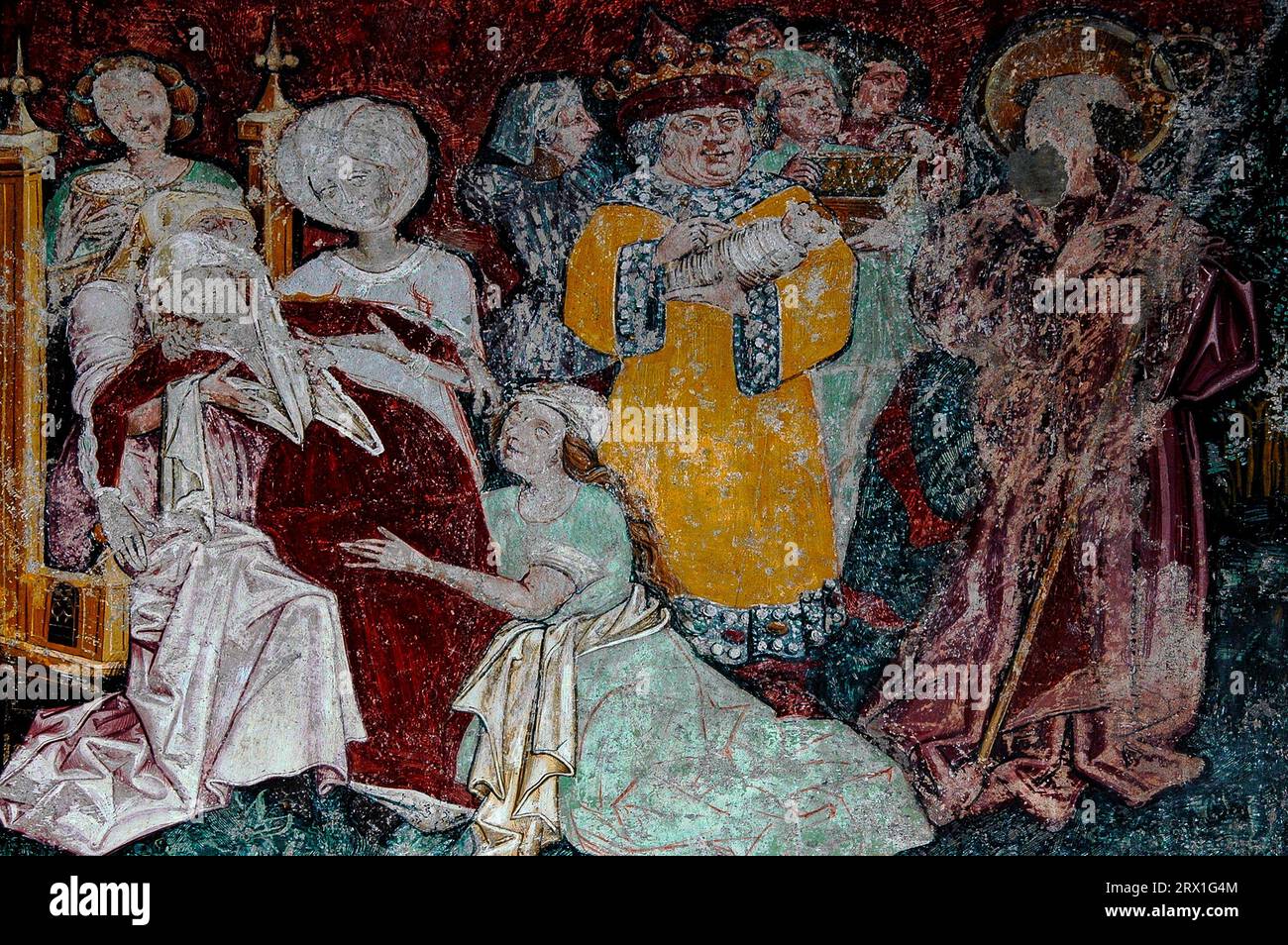 Late Gothic fresco, one of three panels depicting the Legend of St ...