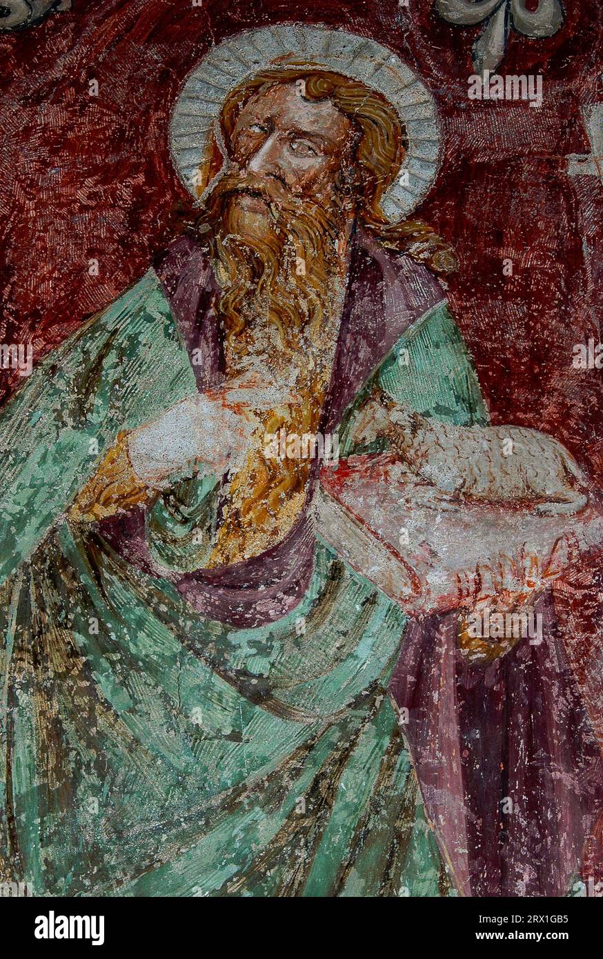 John the Baptist and the Lamb of God. Detail of Late Gothic fresco in ...