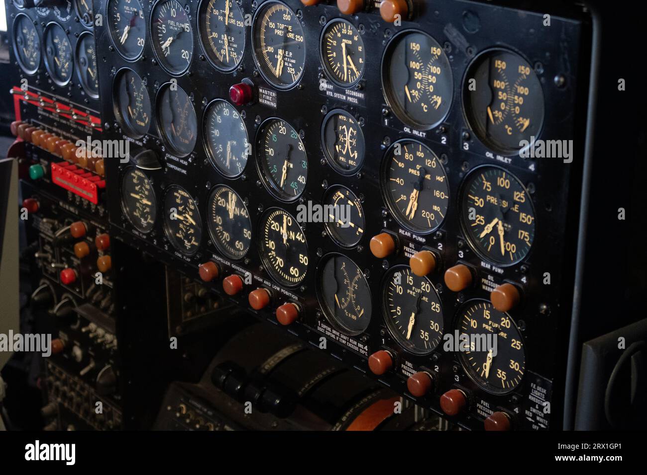 flight deck and flight controls of a Boeing 747 cockpit in an airplane ...