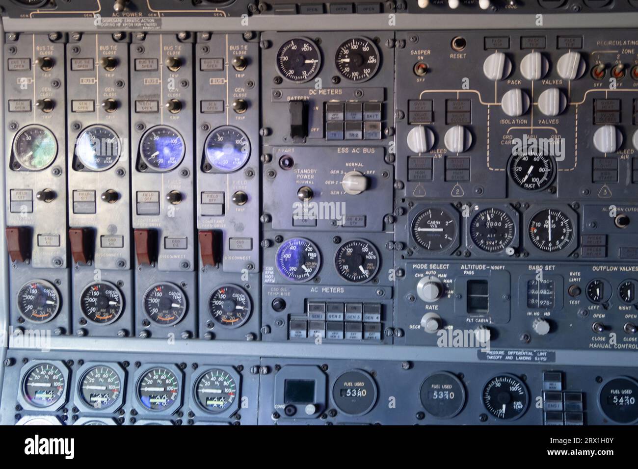 flight deck and flight controls of a Boeing 747 cockpit in an airplane ...