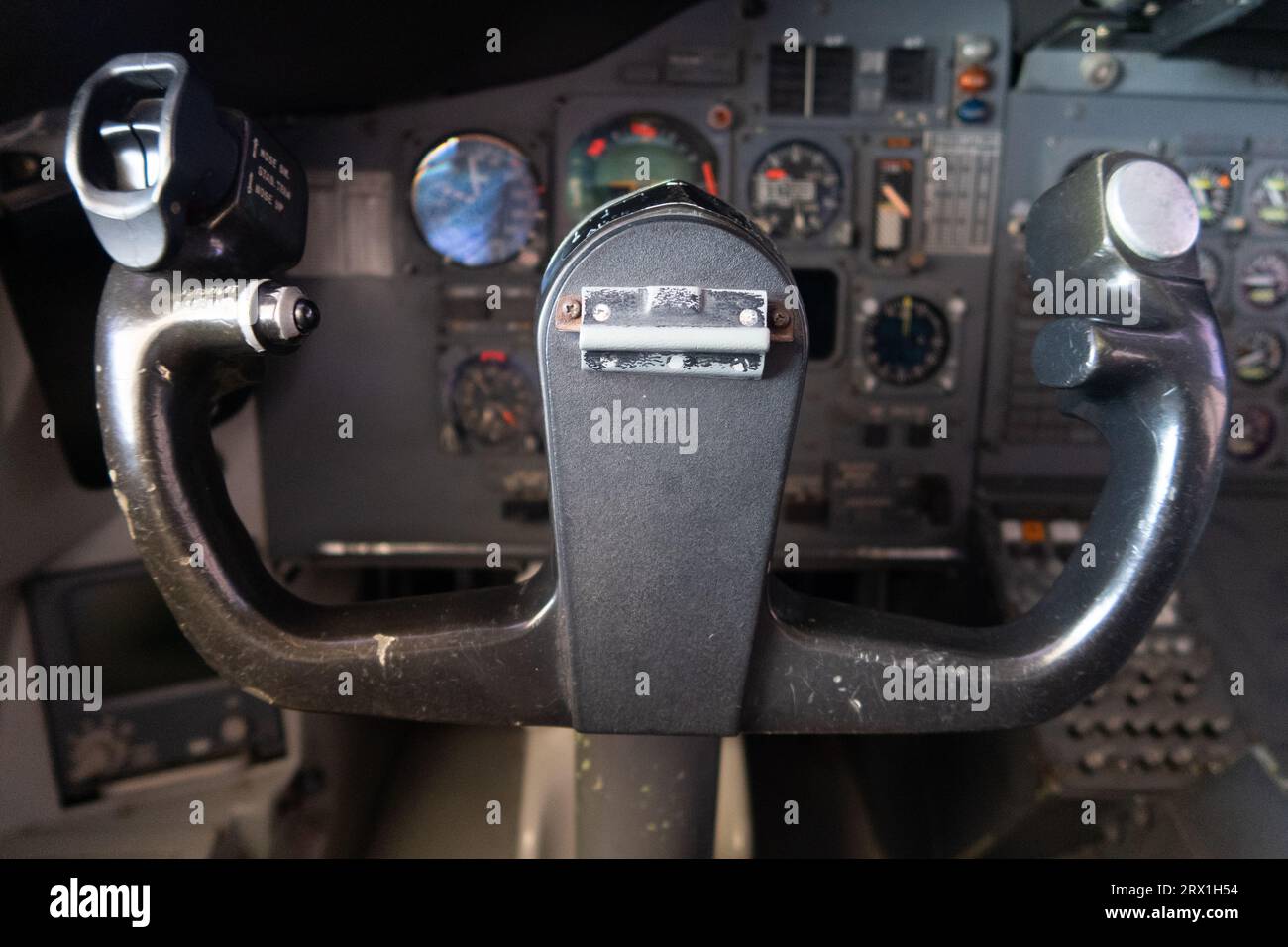 flight deck and flight controls of a Boeing 747 cockpit in an airplane ...