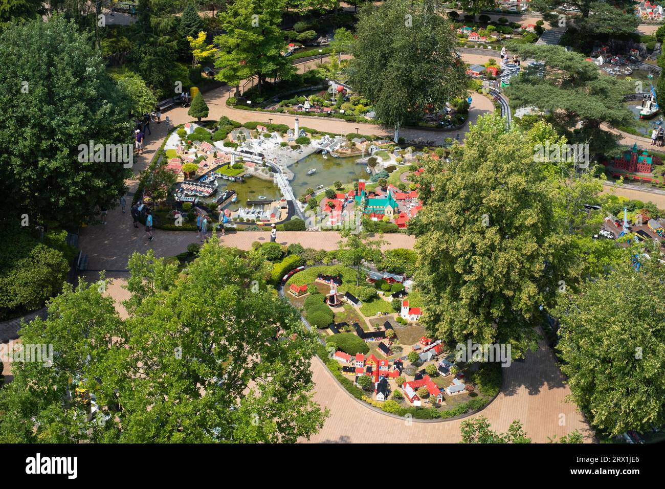 Aerial view of Miniland in LEGOLAND Billund, Denmark, with scenes of ...