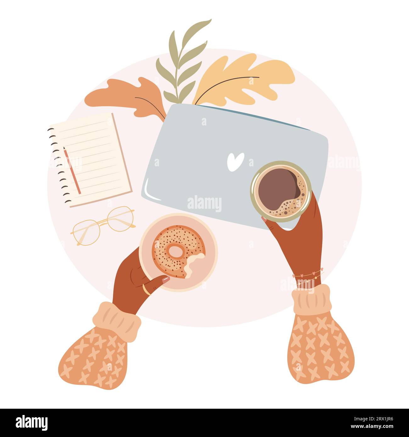 Woman drinking coffee. Coffee break. Cozy autumn working days concept ...