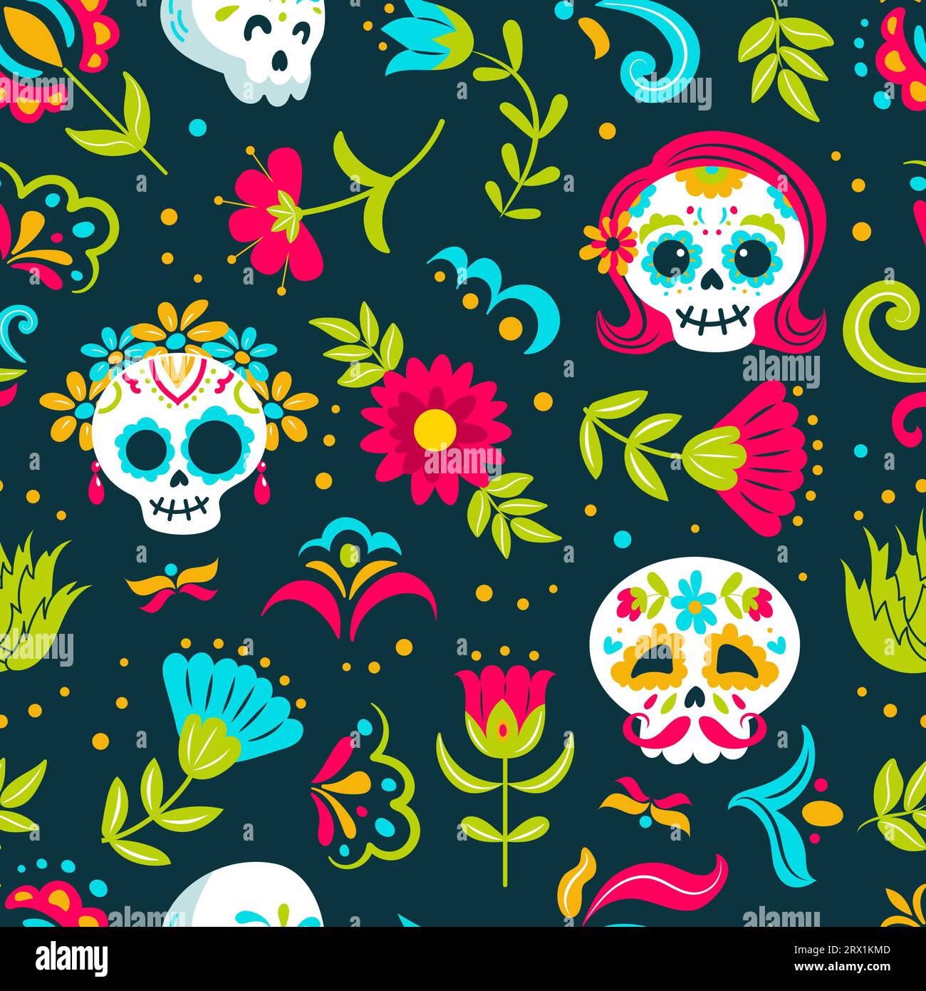 Day of the Dead. Dia de Muertos. Seamless pattern. Catrina, the ...