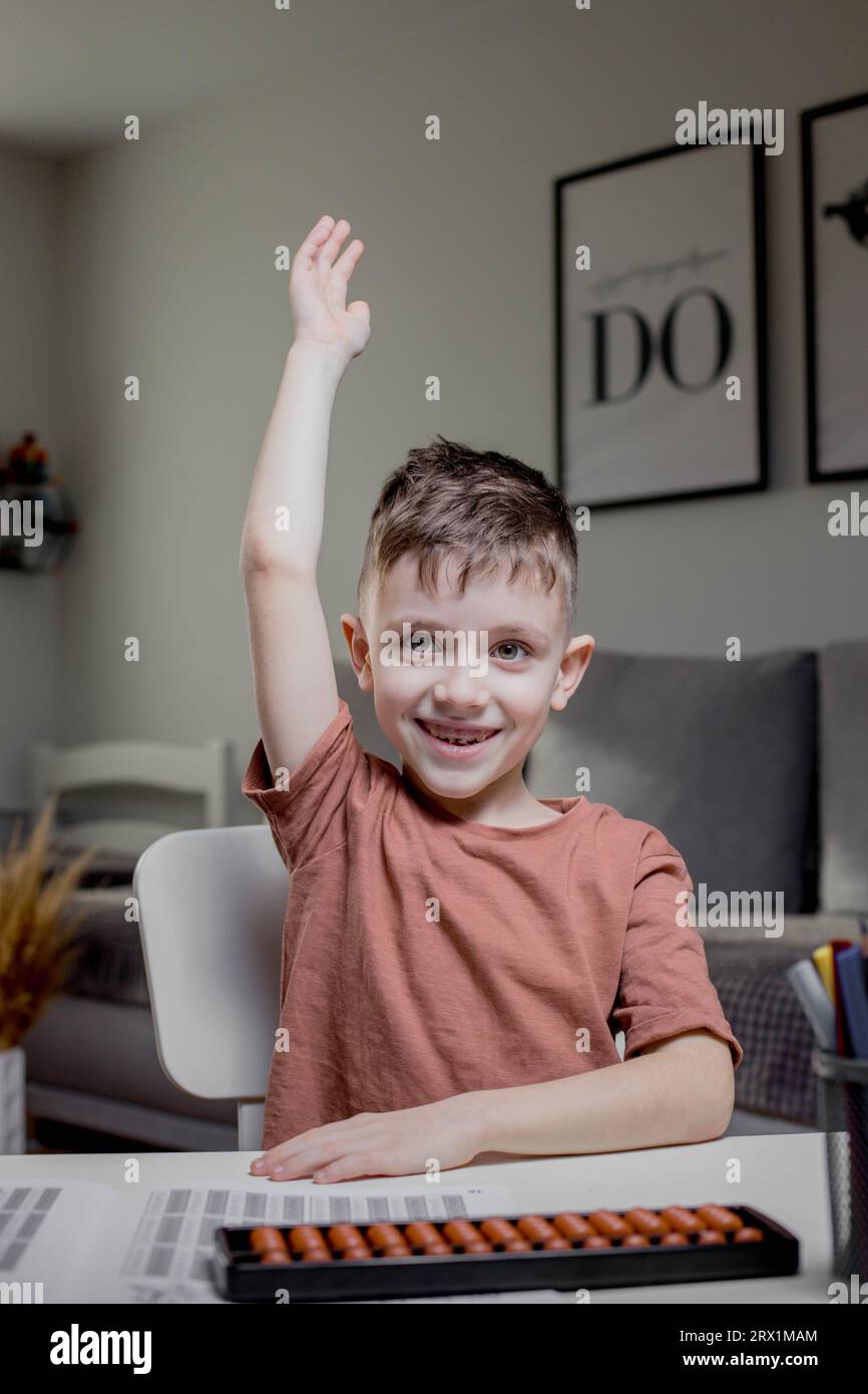 Child calculates an arithmetic problem orally. Mental arithmetic ...