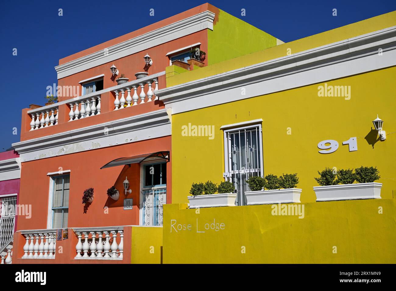 Colourful house facades in De Waal Street, Wale Street, Bo-Kaap or ...