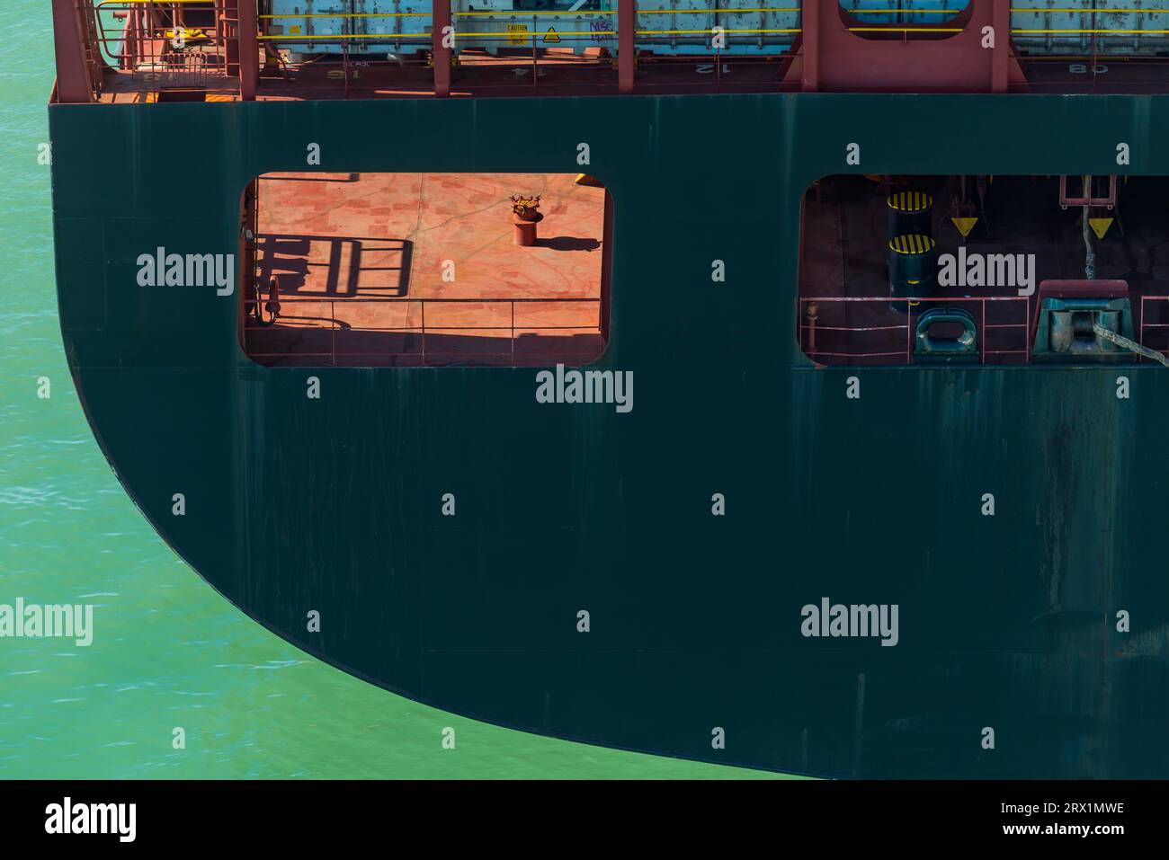 Transport freighter with shipping containers, detail, empty Stock Photo ...