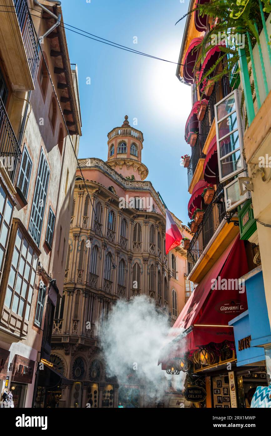 Ice cream parlour with steam animation, old town, houses, Palma ...