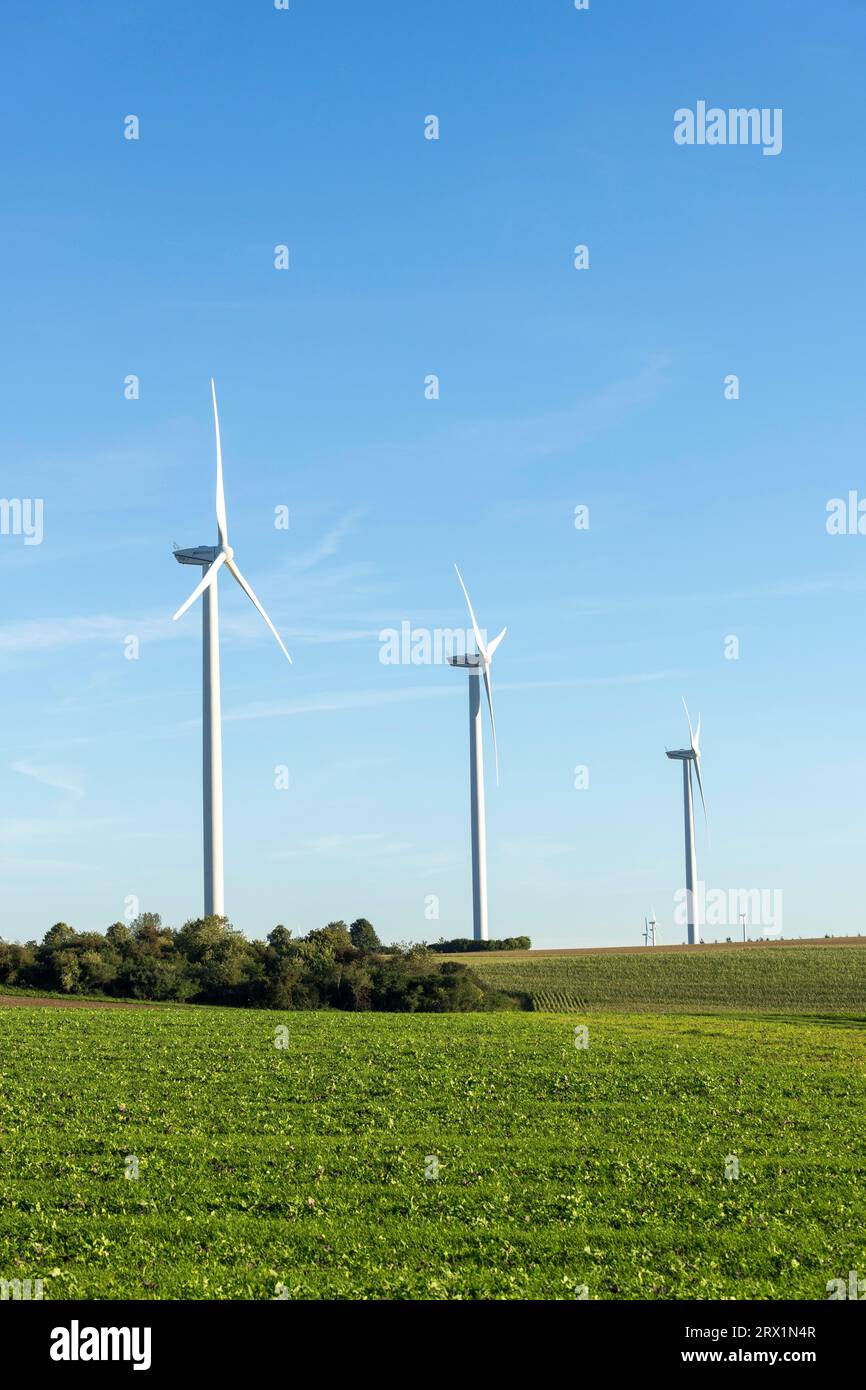 Renewable energies, wind turbine, wind turbines in a field, overhead ...